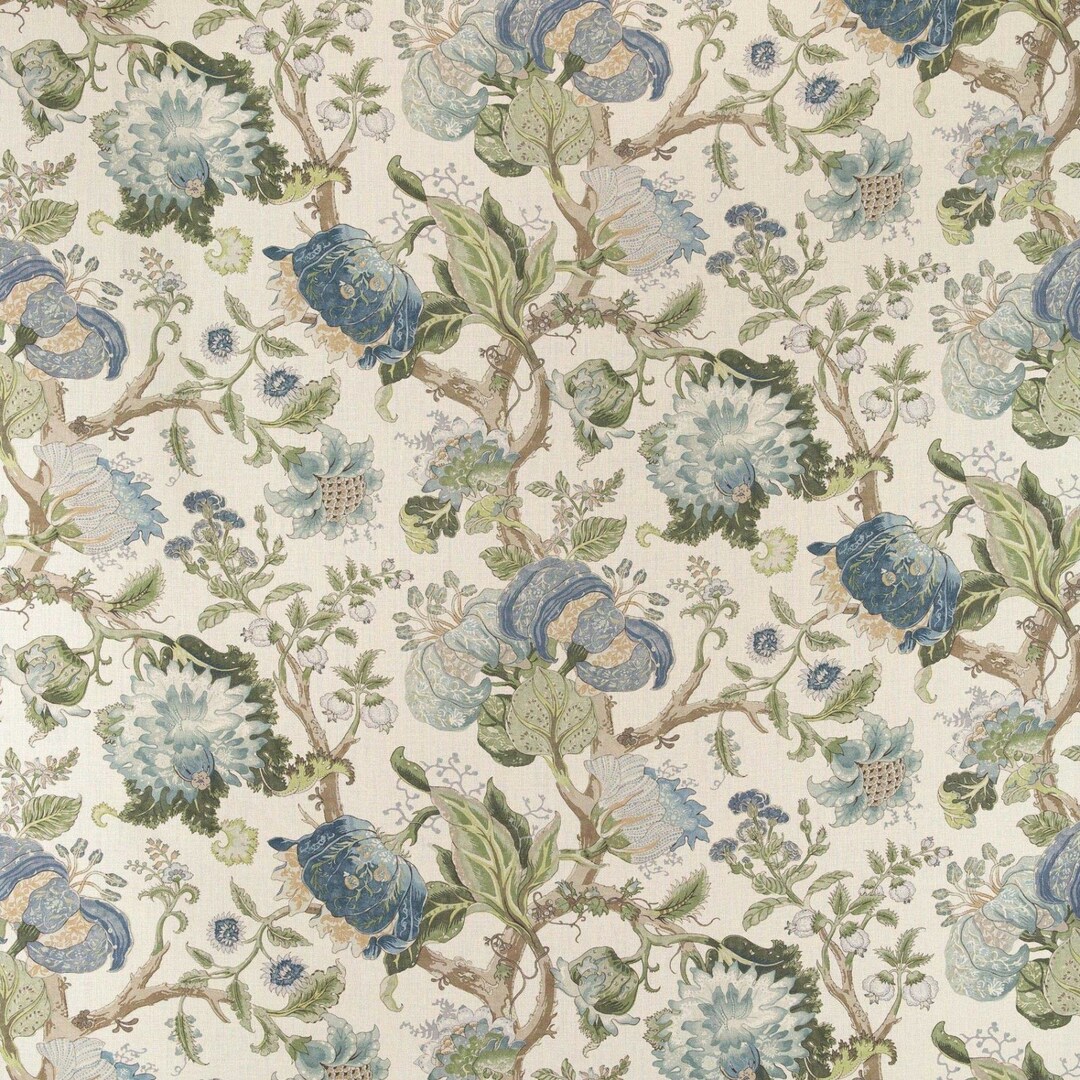 COWTAN & TOUT JACOBEAN Tree of Life Fabric 10 Yards Blue Aqua Cream ...