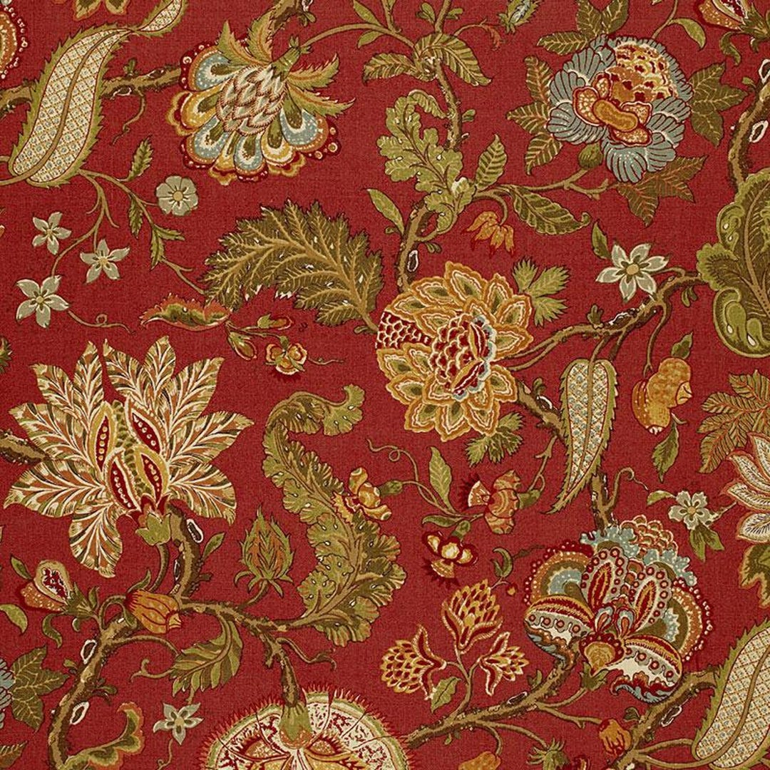 SCHUMACHER Jacobean Floral Leaf Linen Fabric 10 Yards Paprika Multi - Etsy