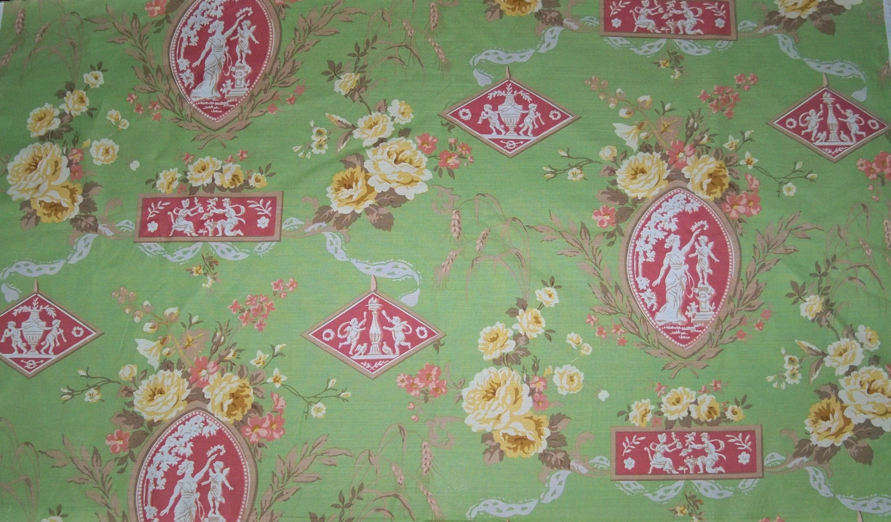 SCALAMANDRE NEOCLASSICAL CAMEO Arabesque Toile Fabric 14 Yards Green ...