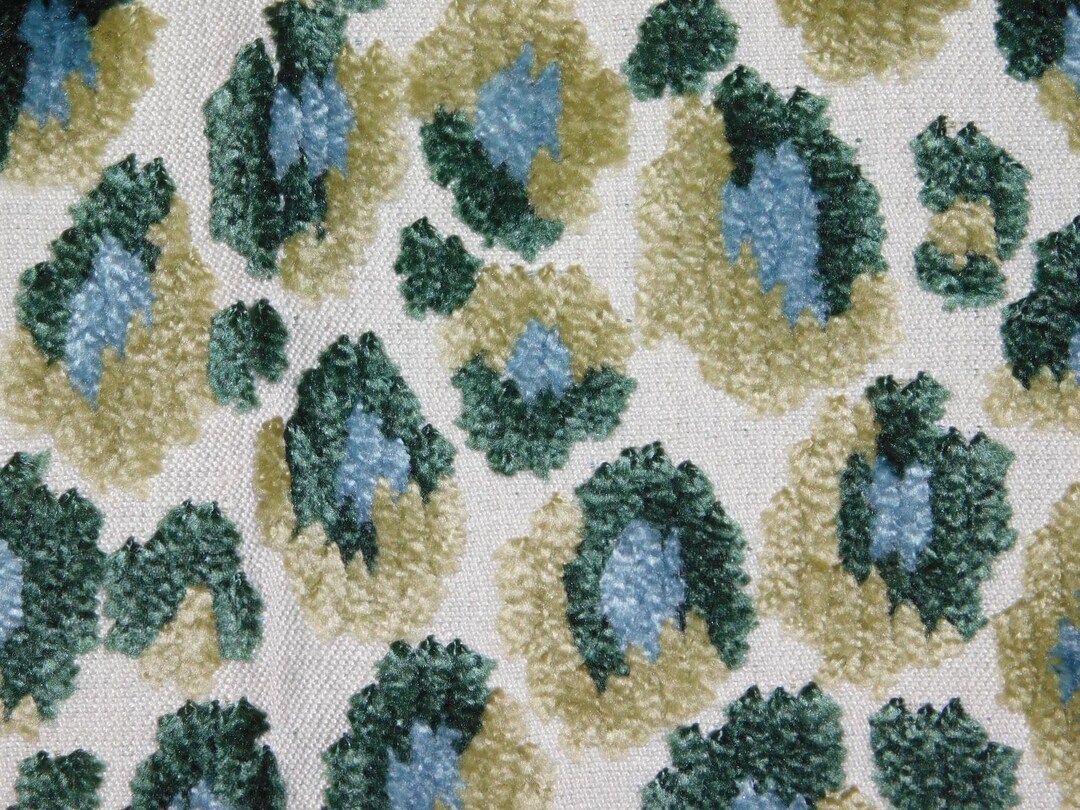 JANE CHURCHILL Wild Cat Animal Velvet Upholstery Fabric 10 Yards Green ...