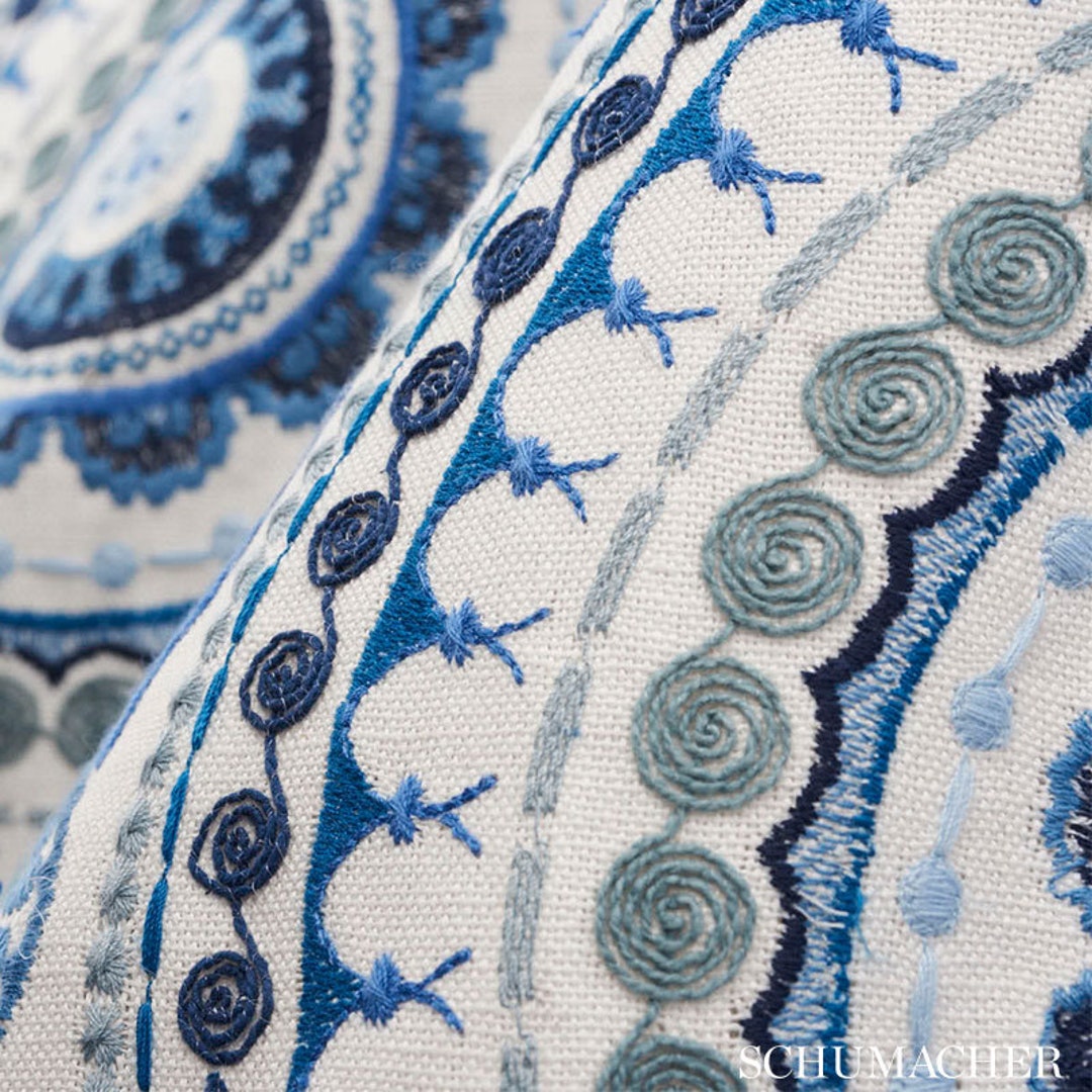 SCHUMACHER ETHNIC BOHO Suzani Medallions Embroidered Linen Fabric 3 ...