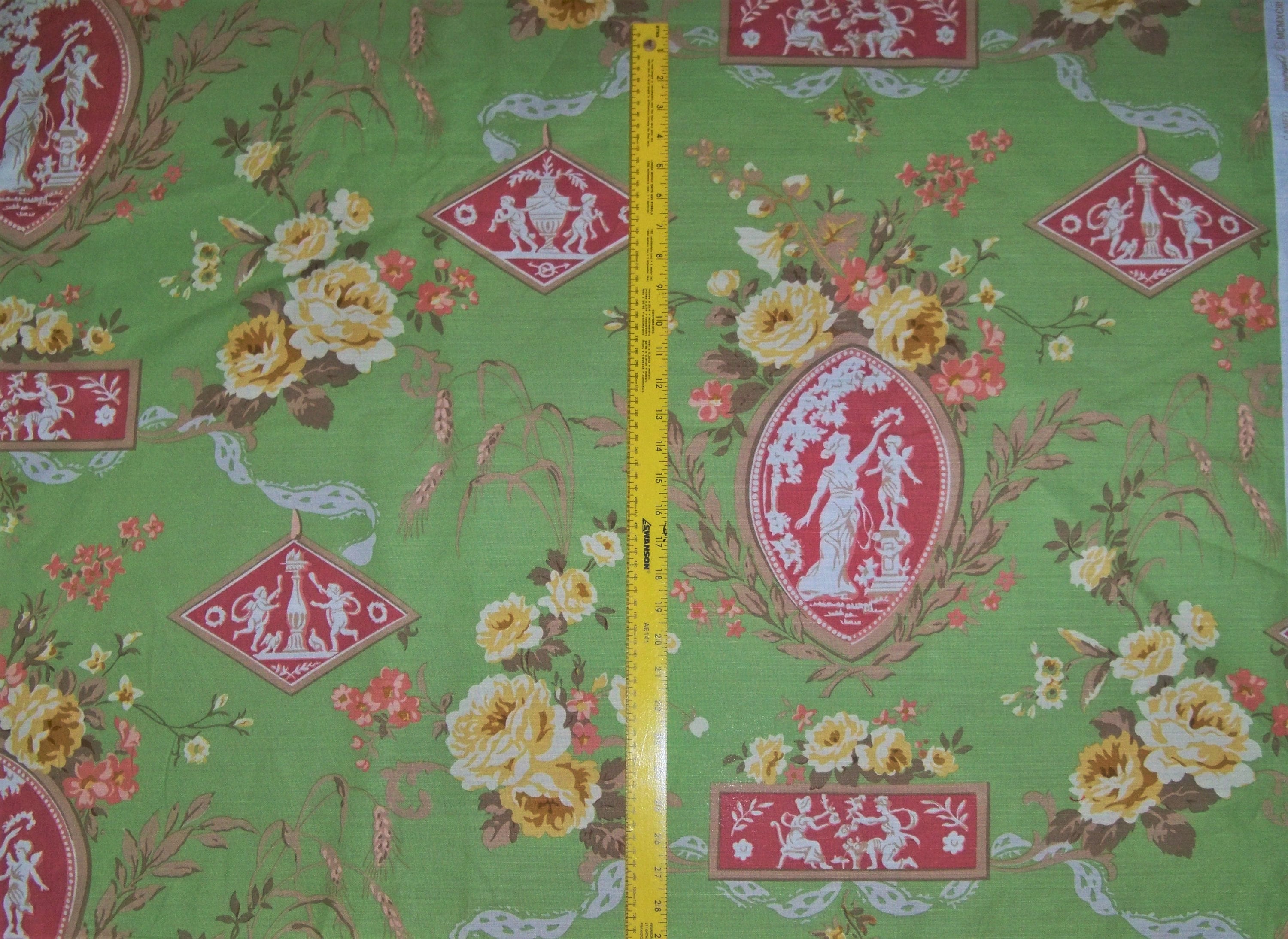 SCALAMANDRE NEOCLASSICAL CAMEO Arabesque Toile Fabric 14 Yards Green ...