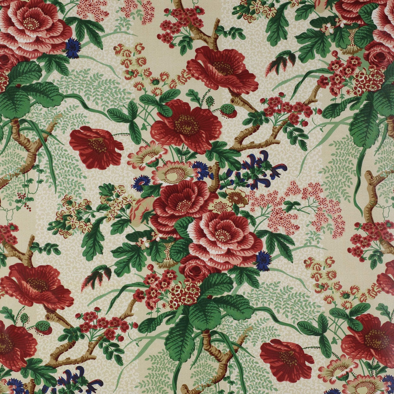 COLEFAX & FOWLER TREE Poppy Floral Glazed Cotton Fabric 10 Yards Red ...