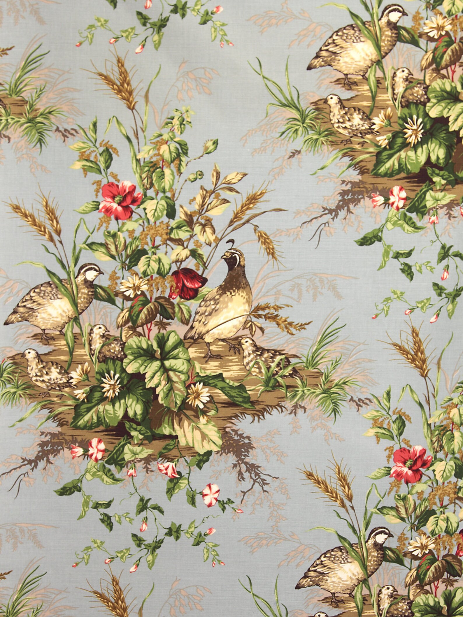 SCALAMANDRE EDWIN'S COVEY Quail Bird Linen Toile Fabric 10 Yards Blue ...