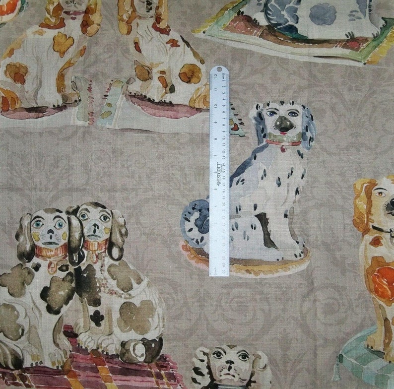 KRAVET COUTURE Lee Jofa SPANIEL Dogs Linen Toile Fabric 10 Yards Taupe ...