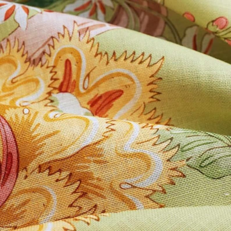 CLARENCE HOUSE JACOBEAN Tree of Life Linen Fabric 10 Yards Green Coral ...