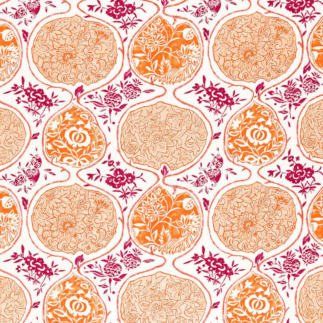 SCHUMACHER Chinoiserie Japanese Katsugi Fabric 10 Yards Tangerine Berry ...