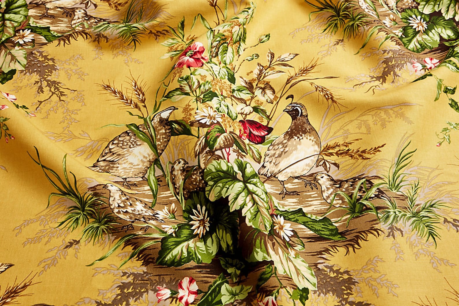 SCALAMANDRE EDWIN'S COVEY Quail Bird Linen Toile Fabric 10 Yards ...