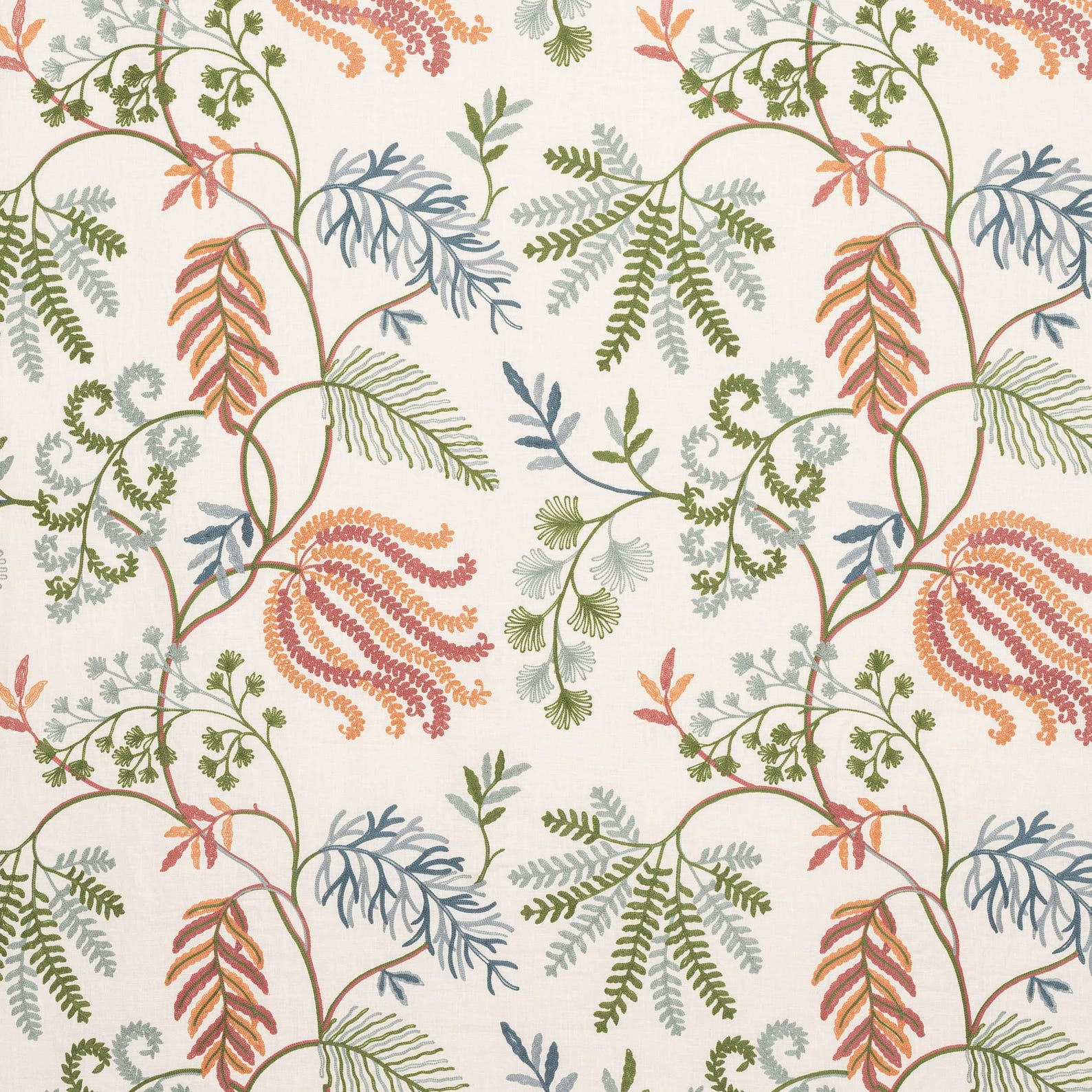 COLEFAX & FOWLER Fern Tree Embroidered Leaf Fabric 10 Yards Red Green ...