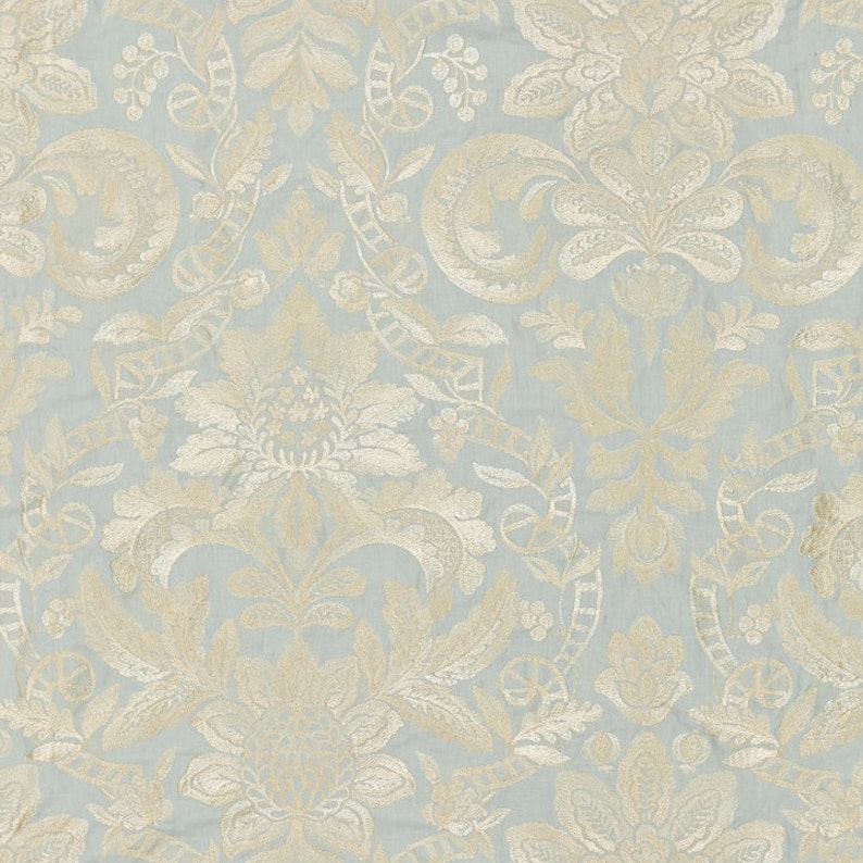 SCALAMANDRE ELIZABETH DAMASK Embroidered Linen Fabric 10 Yards ...