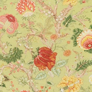 CLARENCE HOUSE JACOBEAN Tree of Life Linen Fabric 10 Yards Green Coral ...