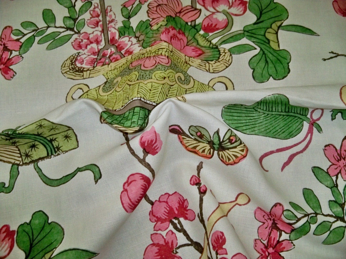 SCALAMANDRE CHINOISERIE SHANGHAI Blossoms Baskets Butterflies Toile ...
