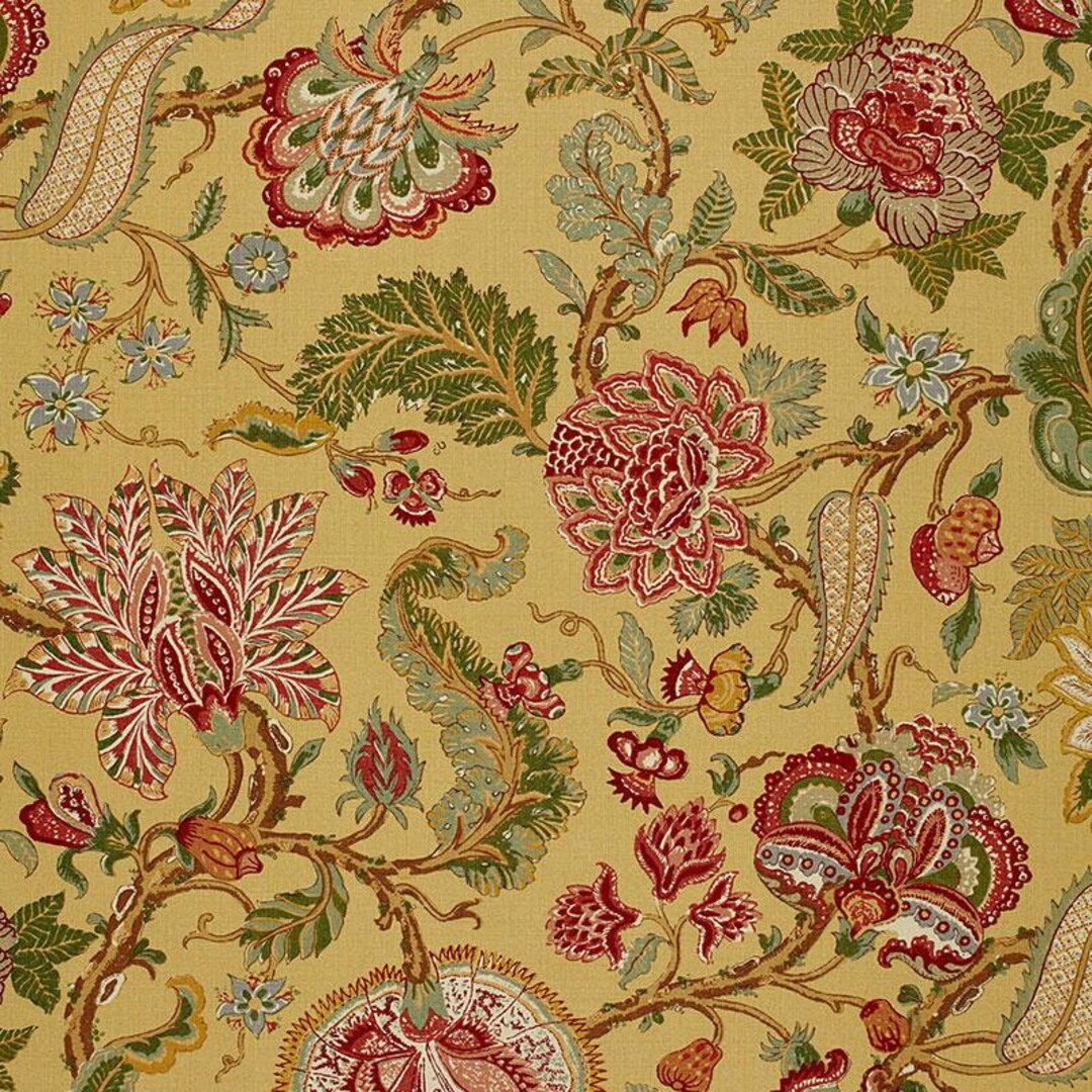 SCHUMACHER Jacobean Floral Leaf Linen Fabric 10 Yards Sunflower Multi ...
