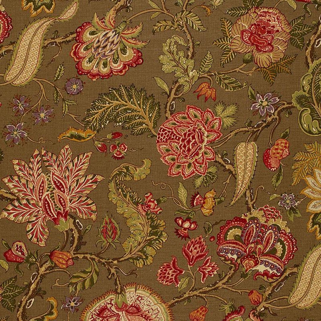 SCHUMACHER Jacobean Floral Leaf Linen Fabric 10 Yards Fawn Multi - Etsy