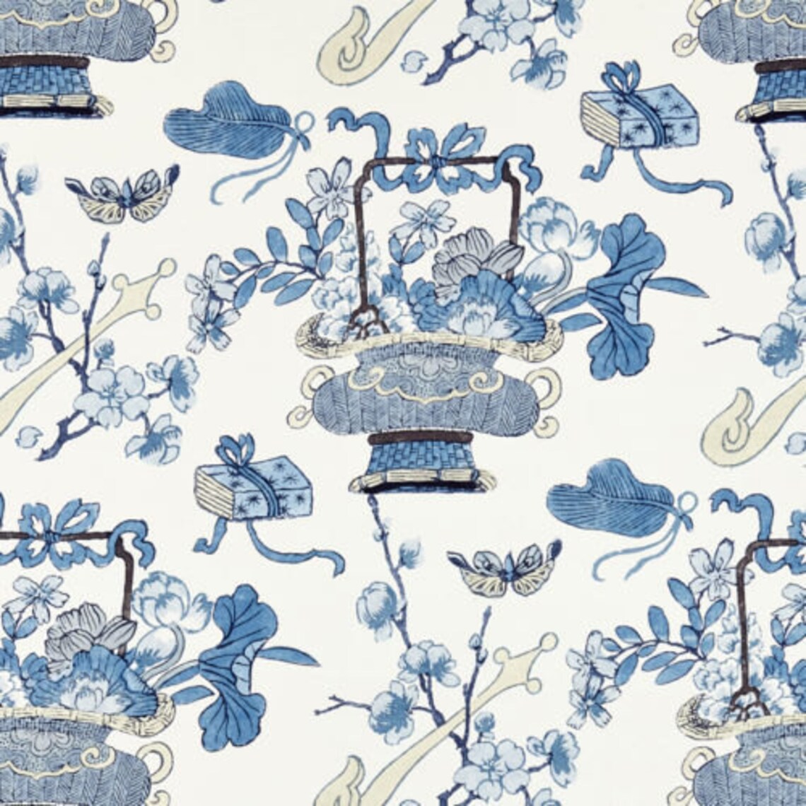 SCALAMANDRE CHINOISERIE SHANGHAI Blossoms Baskets Butterflies Toile ...
