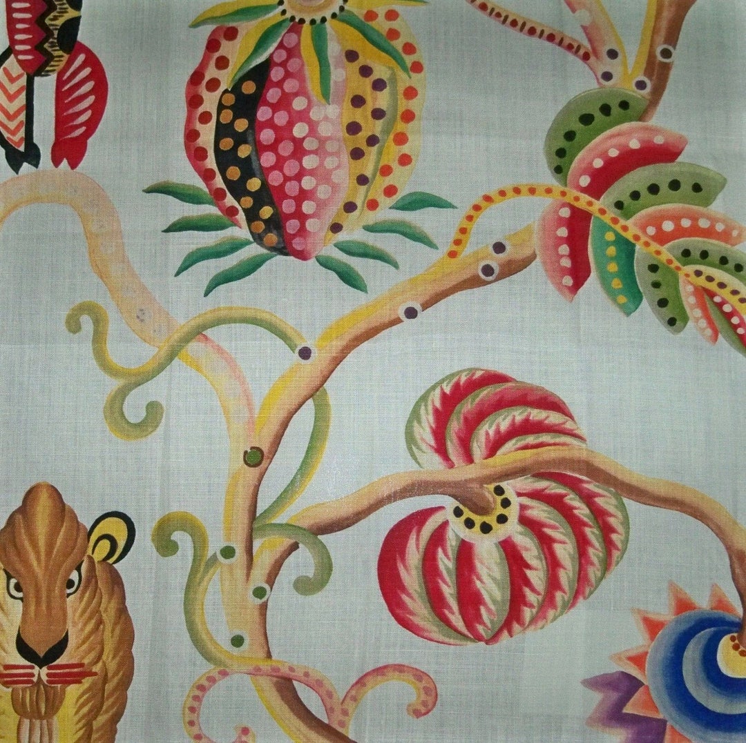 CLARENCE HOUSE JEMBALA Monkeys Lions Linen Toile Fabric 10 Yards Cream ...