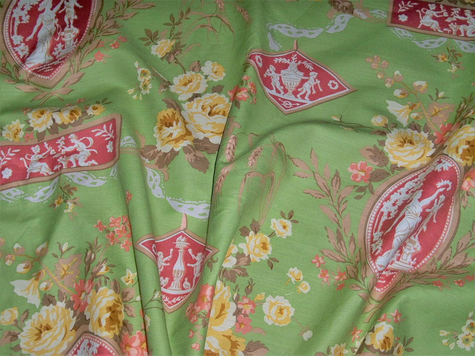 SCALAMANDRE NEOCLASSICAL CAMEO Arabesque Toile Fabric 14 Yards Green ...