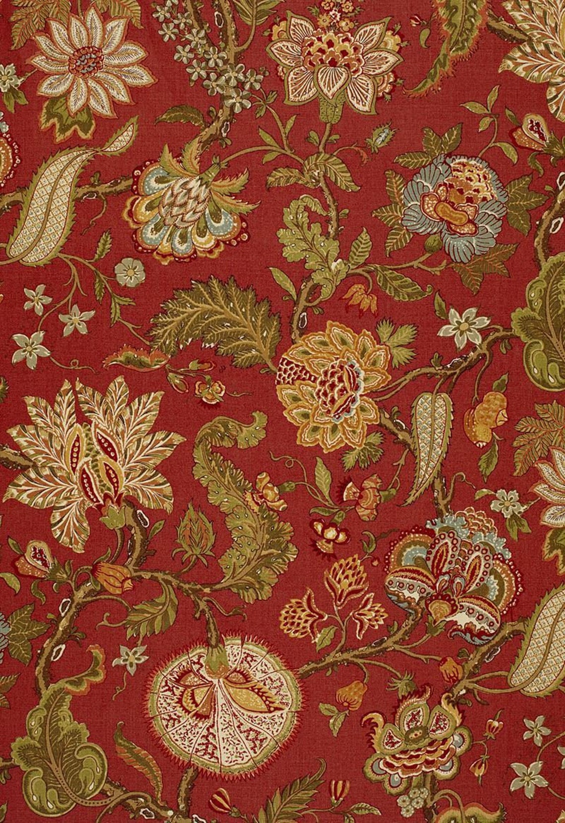 SCHUMACHER JACOBEAN TREE of Life Linen Fabric 10 Yards Multi Cinnabar ...