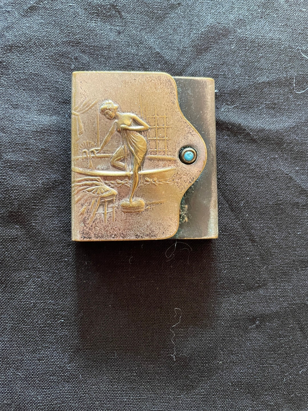 Antique French Art Nouveau Match Safe Striker Pyrogen Woman in Bath ...