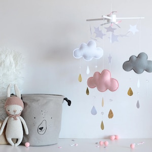 Baby Mobile Cloud Mobile Raindrop Mobile Felt Mobile Gold Nursery Decor ...
