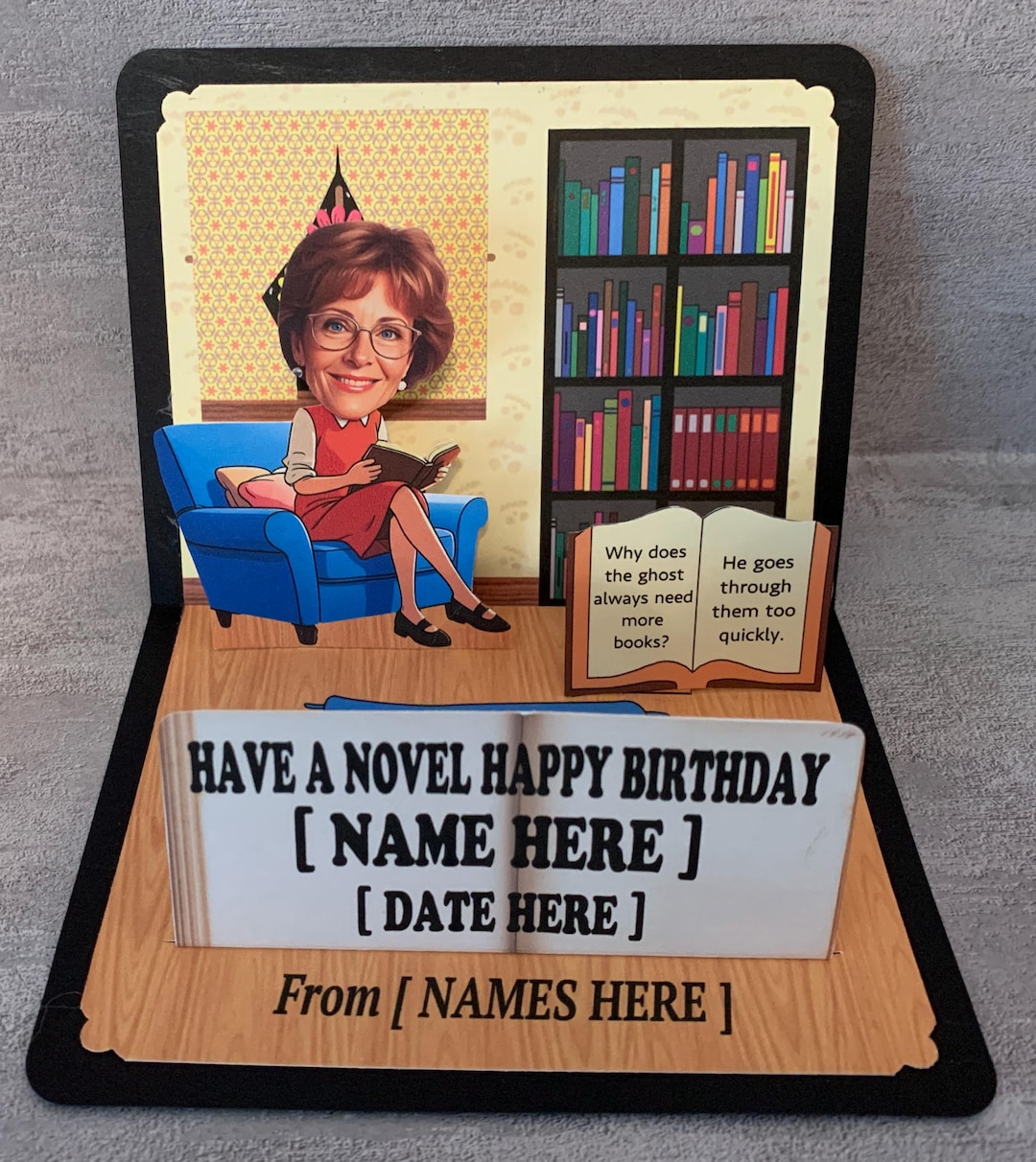 Book / Reading Lover BOBBLEHEAD Birthday Pop up Card Personalized - Etsy