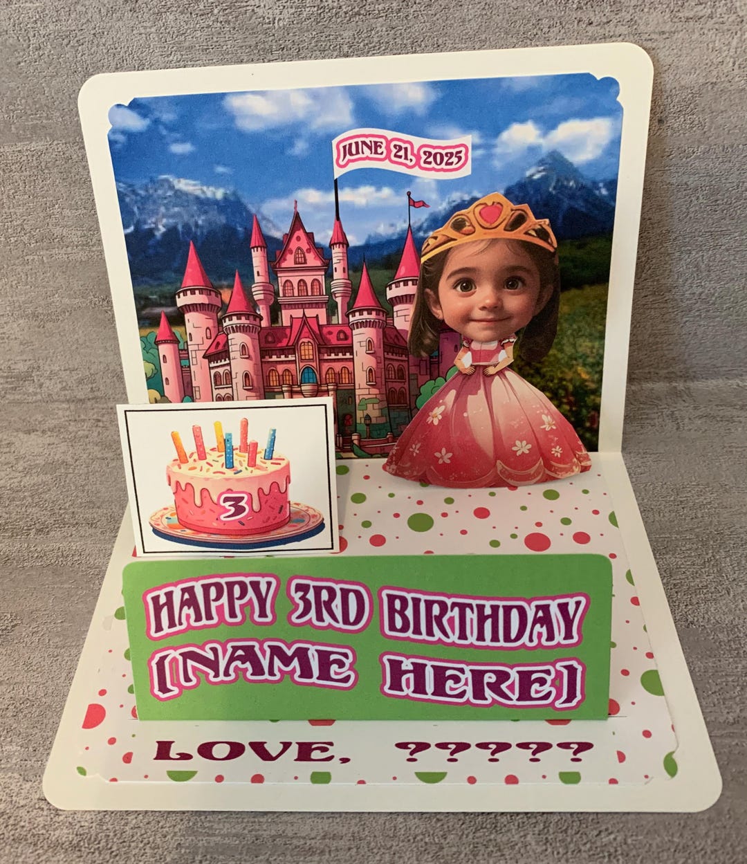 Princess Birthday BOBBLEHEAD Pop up Card Personalized - Etsy