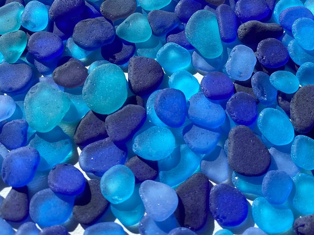 Mix Blue Tumbled Sea Glass Blue 9-16mm 0.35"-0.6" Blue Sea Glass Lot ...