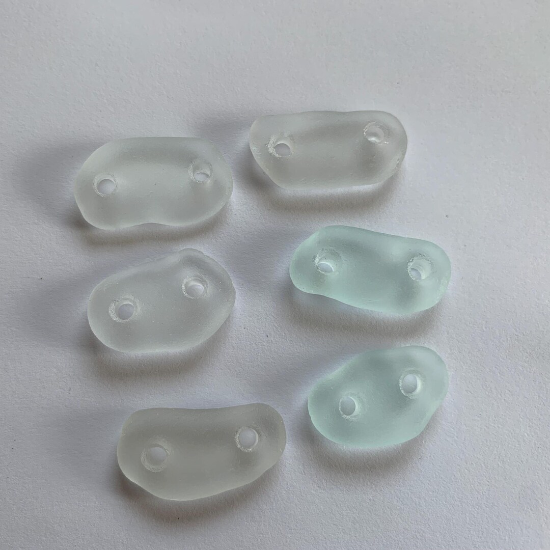 Set of 6 With Large Holes Large Sea Glass Buttons Sea Glass Beads 2 ...