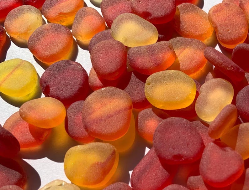 9-14mm Flat Tiny Sea Glass Orange Red Yellow Seaglass Art Making Sea ...