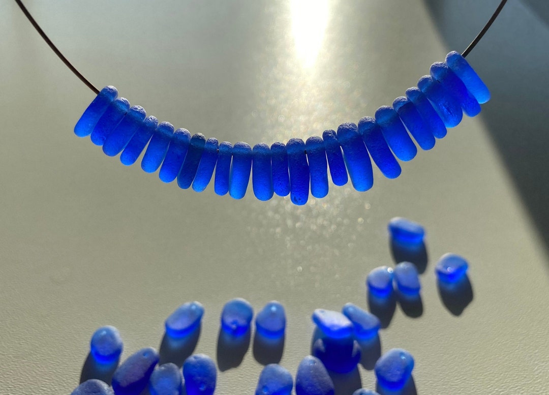 Cobalt Blue Sea Glass Beads 10-14mm Beads Sea Glass Drilled Sea Glass ...