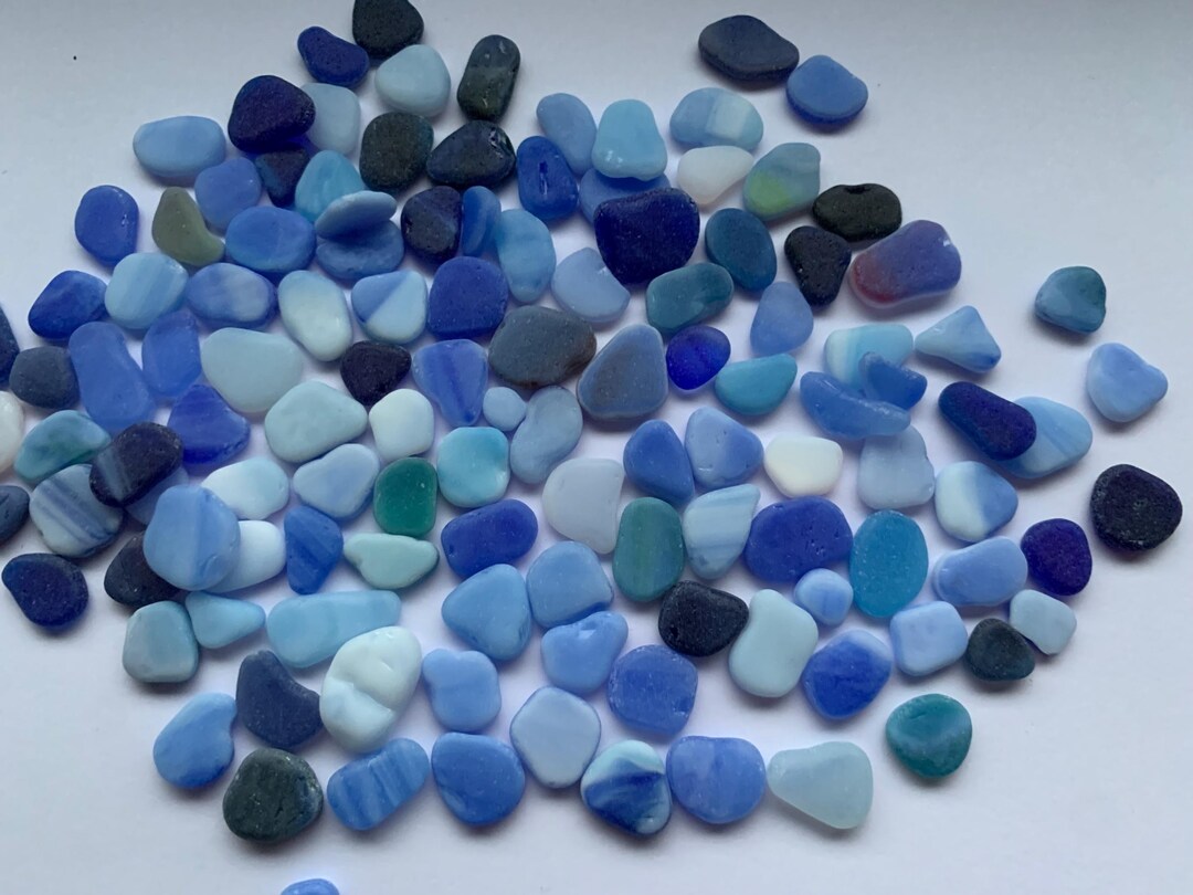 Mix Blue Cobalt Blue Milk White Flat Pieces 9-15mm Tumbled Sea Glass ...