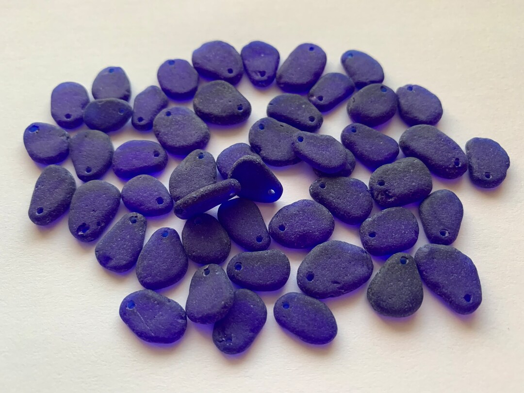 Dark Cobalt Blue Sea Glass Beads Pendants Charms 10-14mm Top Drilled ...