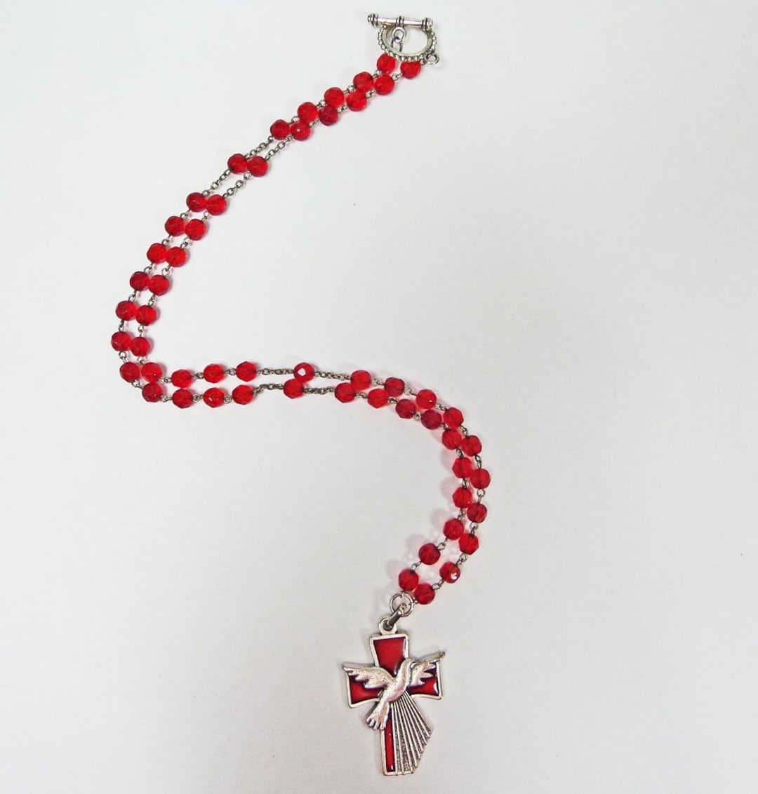 Confirmation Cross Pendant Necklace Rosary Beads Handmade Dove of Peace ...