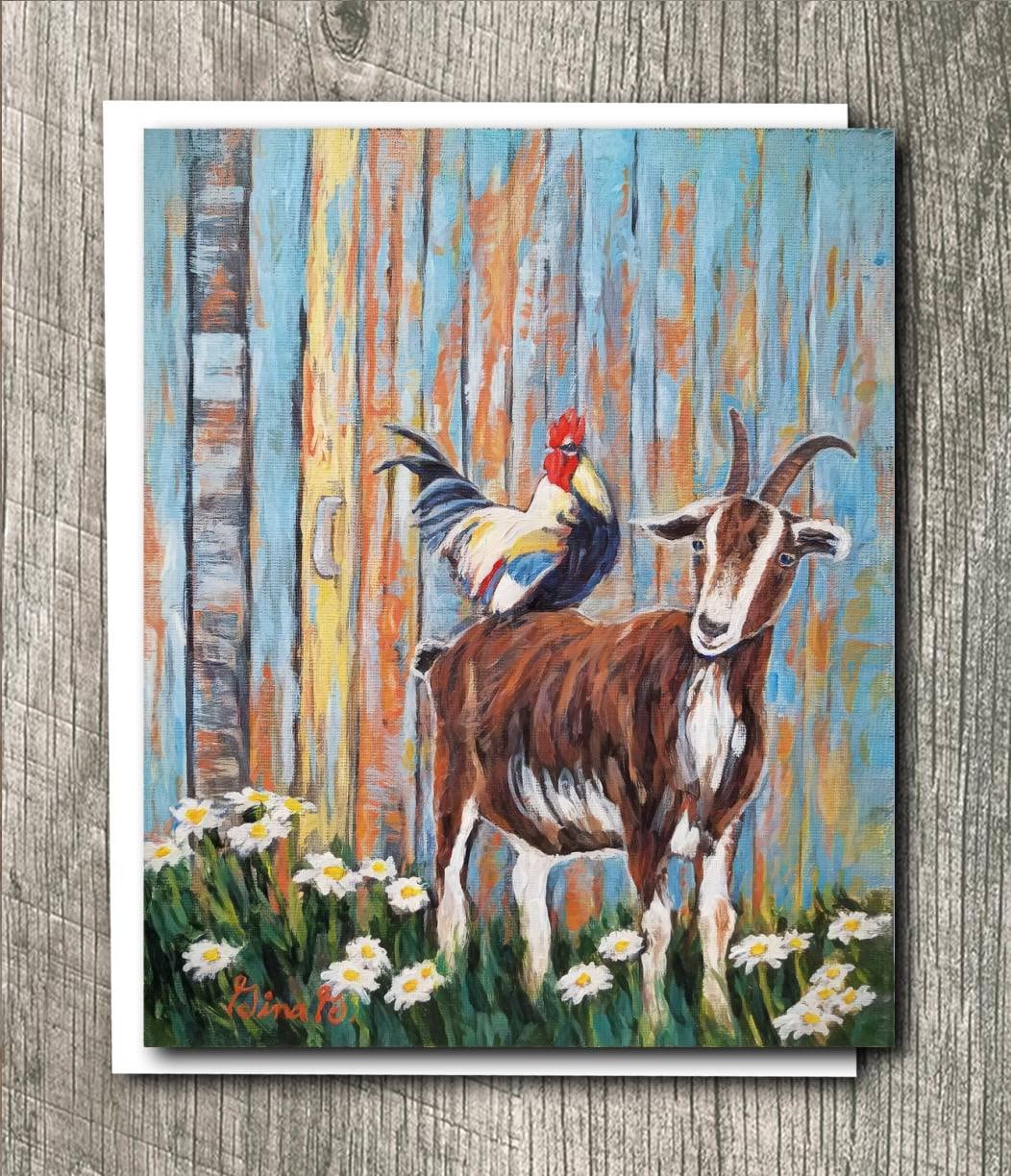 4 Pack of Note Cards Goat & Rooster Card, Gift for Animal Lovers, Art ...