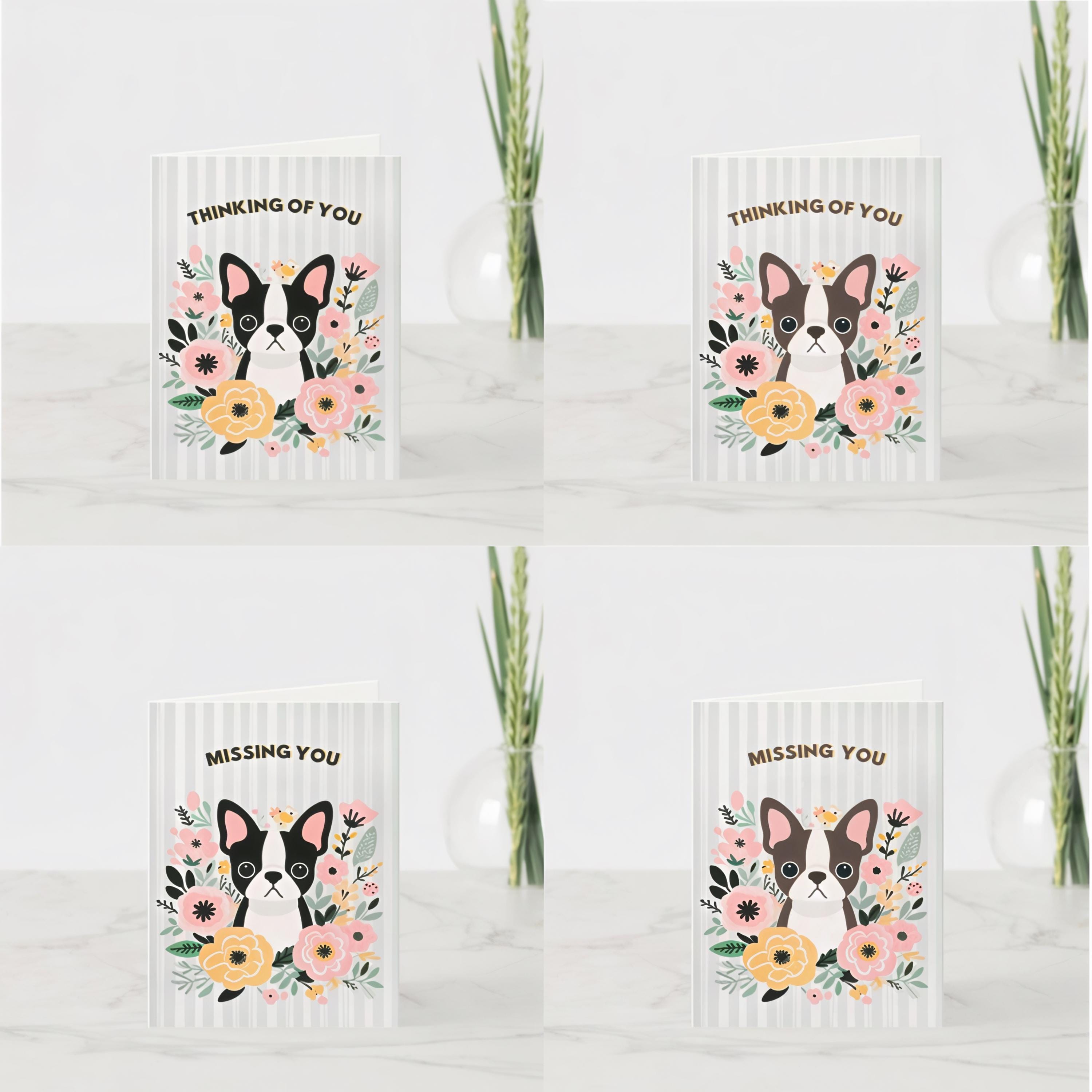 Boston Terrier Birthday Card, Floral Dog Greeting Card - Etsy