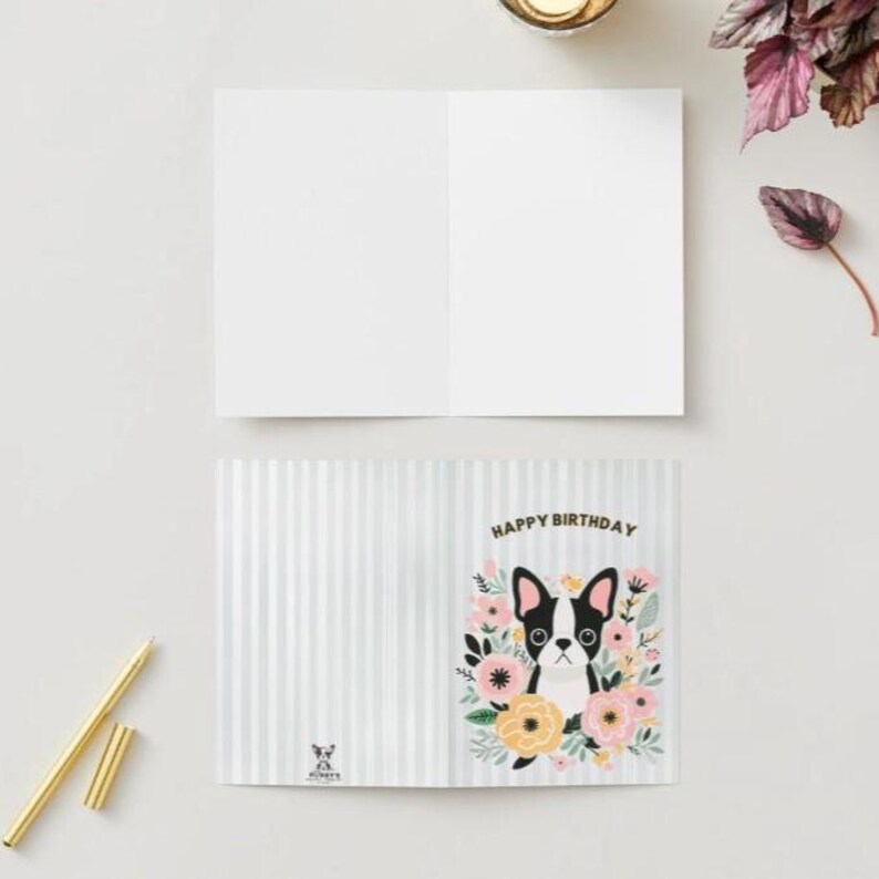 Boston Terrier Birthday Card, Floral Dog Greeting Card - Etsy