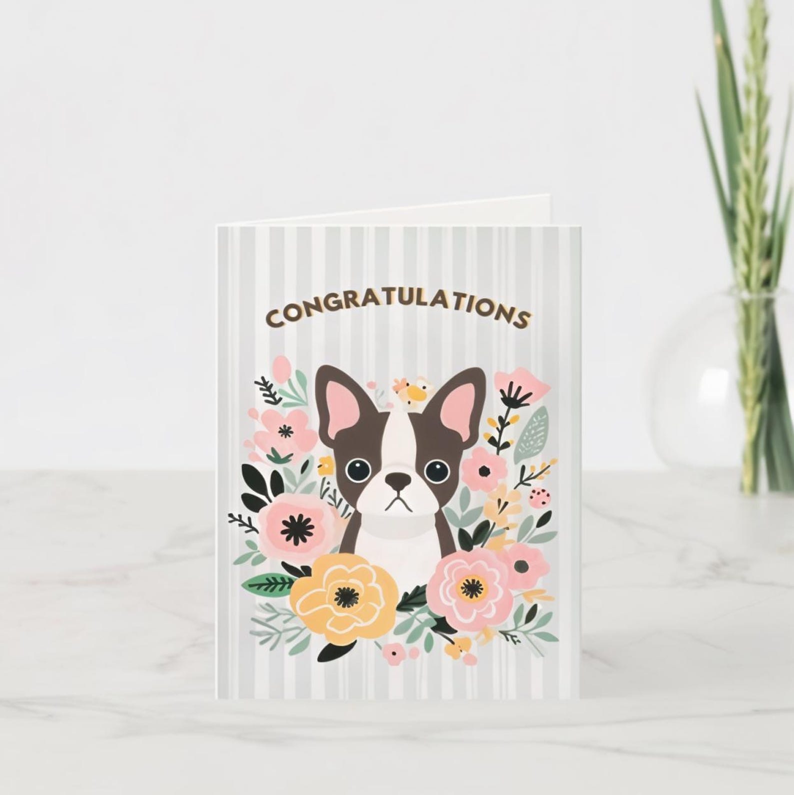 Boston Terrier Birthday Card, Floral Dog Greeting Card - Etsy