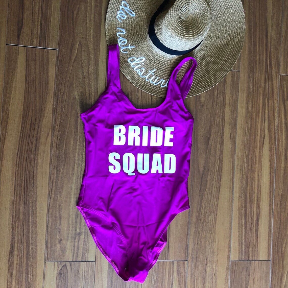 Bride Squad One Piece Swimsuit Fuschia W White Etsy