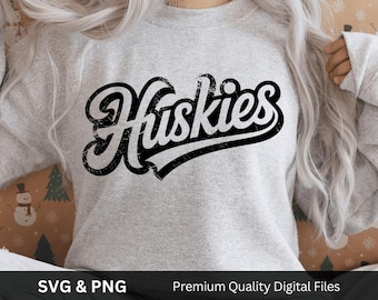 Retro Huskies Png in Script Font, Huskies Football Logo, Grunge Team ...