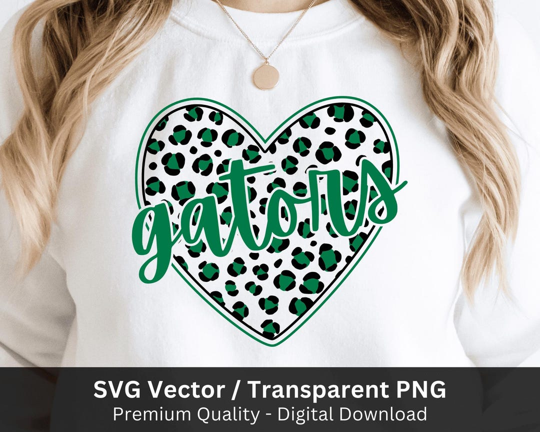Gators Heart Svg Png, Gators DTF Digital, Leopard Print Heart Mascot ...