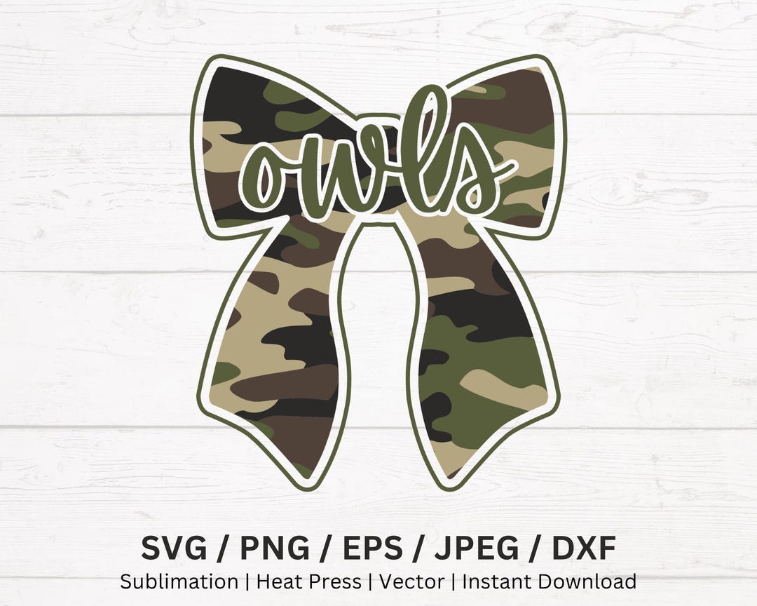 Big Camo Bow With Team Name "owls" in Cursive Font, Svg Png Digital ...