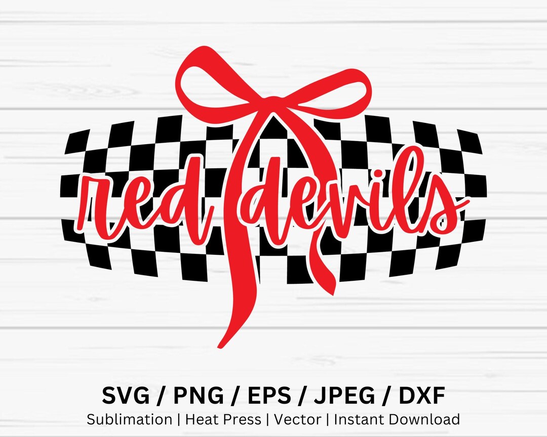 Red Devils Coquette Bow Checkered Mascot PNG Varsity Game Day Spirit ...