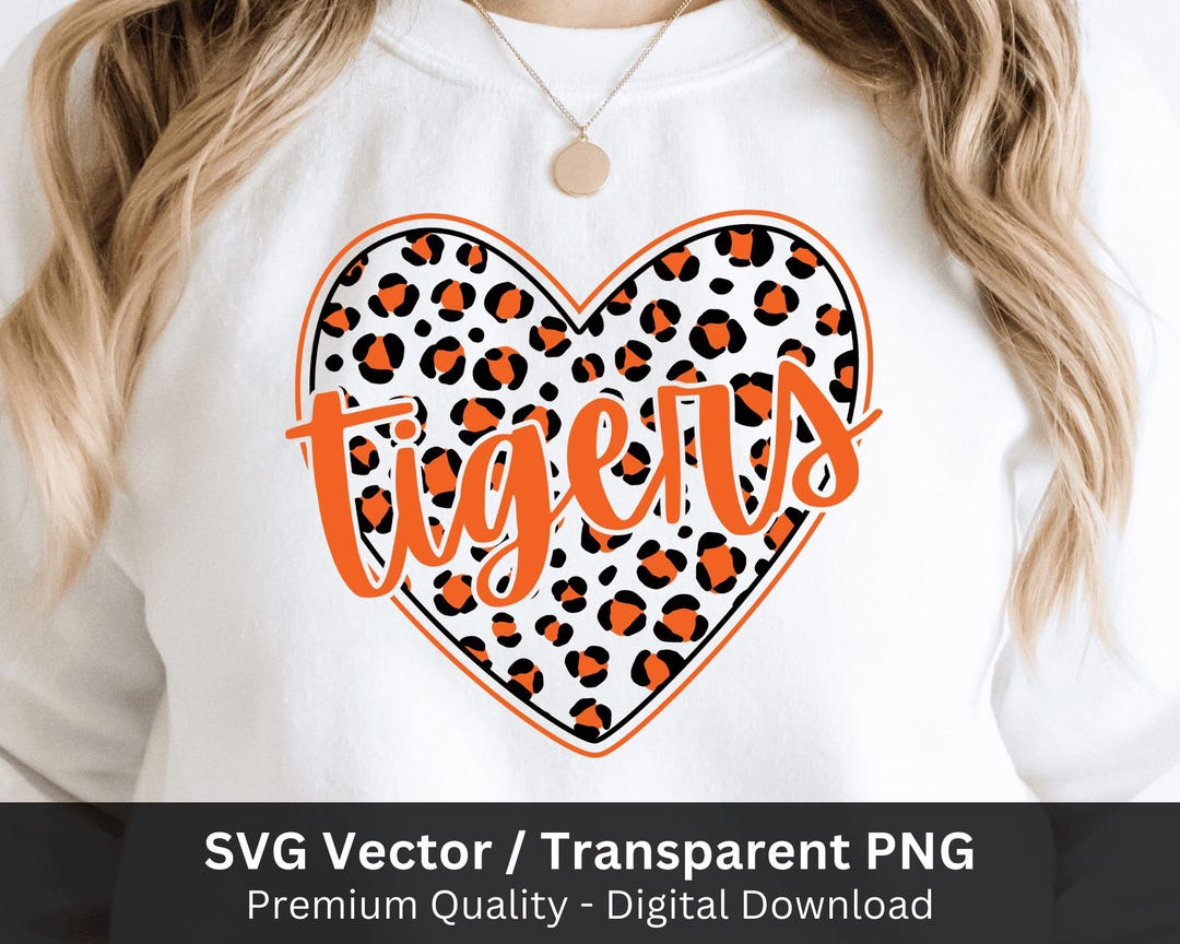 Tigers Heart Svg Png, Tigers DTF Digital, Leopard Print Heart Mascot ...