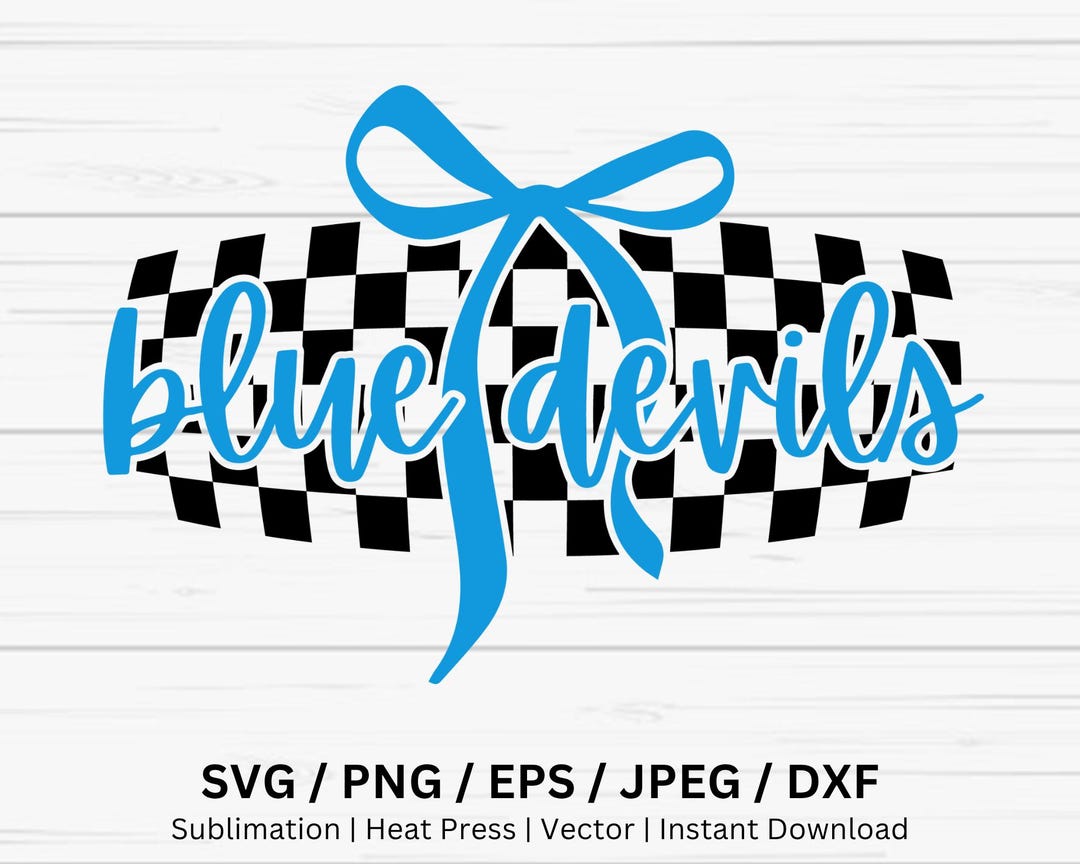 Blue Devils Checkered Svg, Blue Devils Bow Png, Dtf Download, Checkered ...