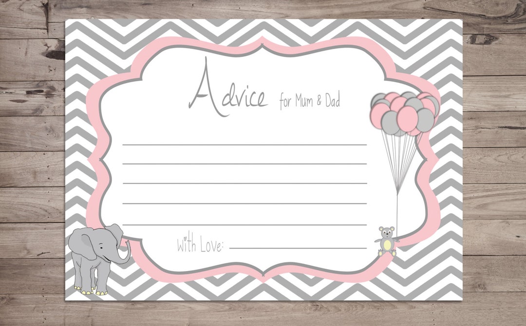 Advice for Mum and Dad Card, Printable Baby Shower Game Pink, Grey ...