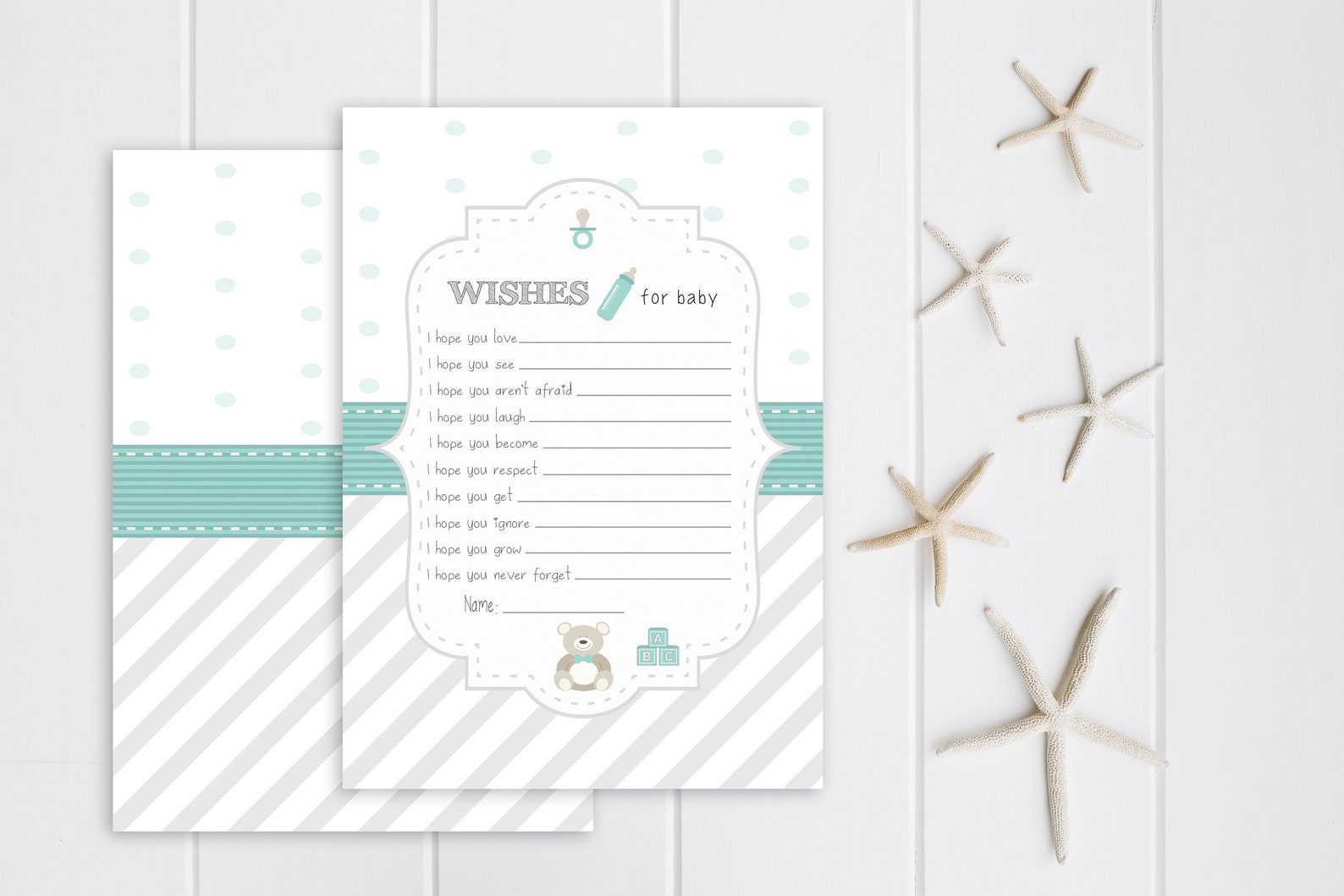 Printable Baby Shower Game Wishes for Baby, Mint Dots and Stripes, Mint ...