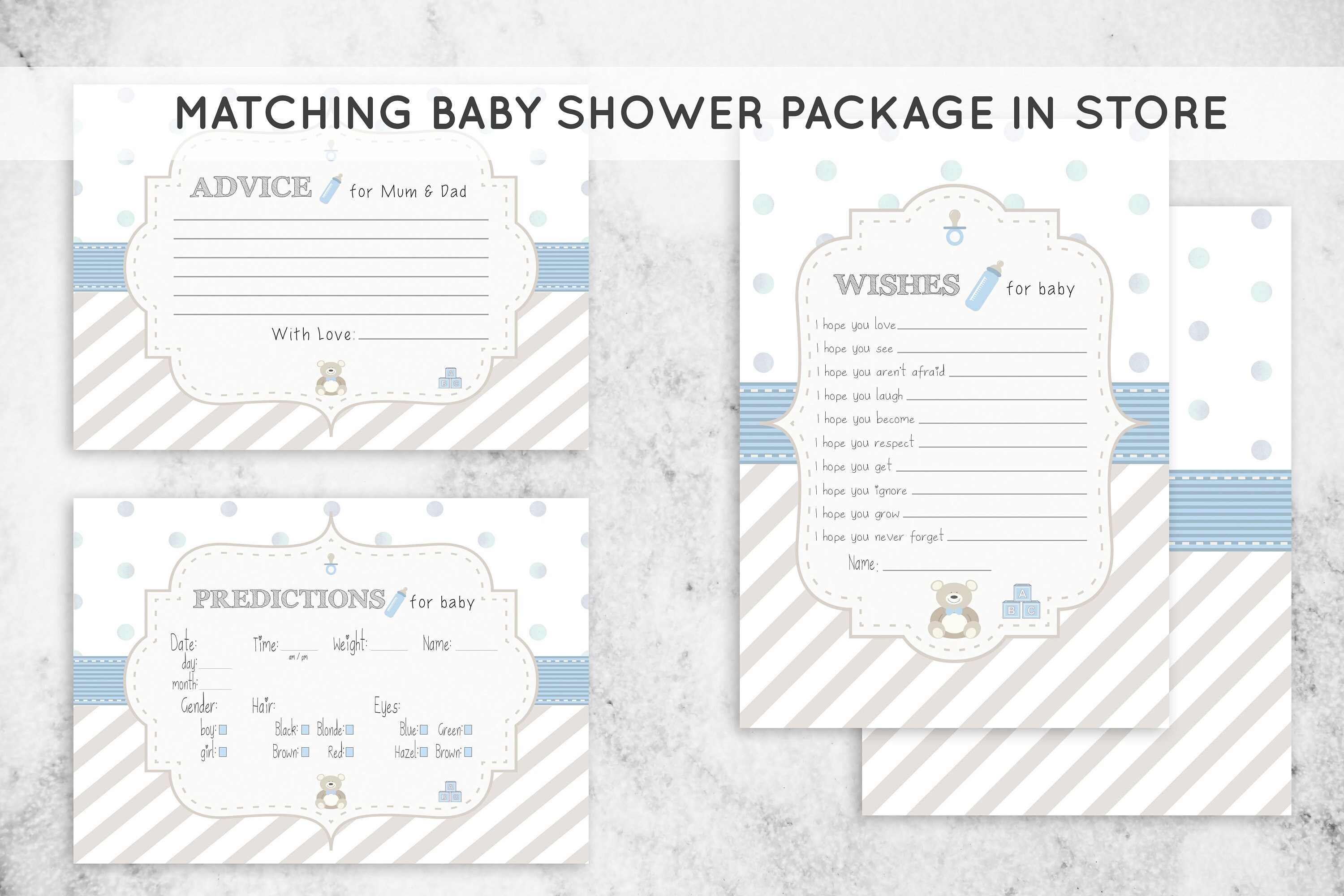 Printable Baby Shower Game Wishes for Baby, Blue Dots and Stripes ...