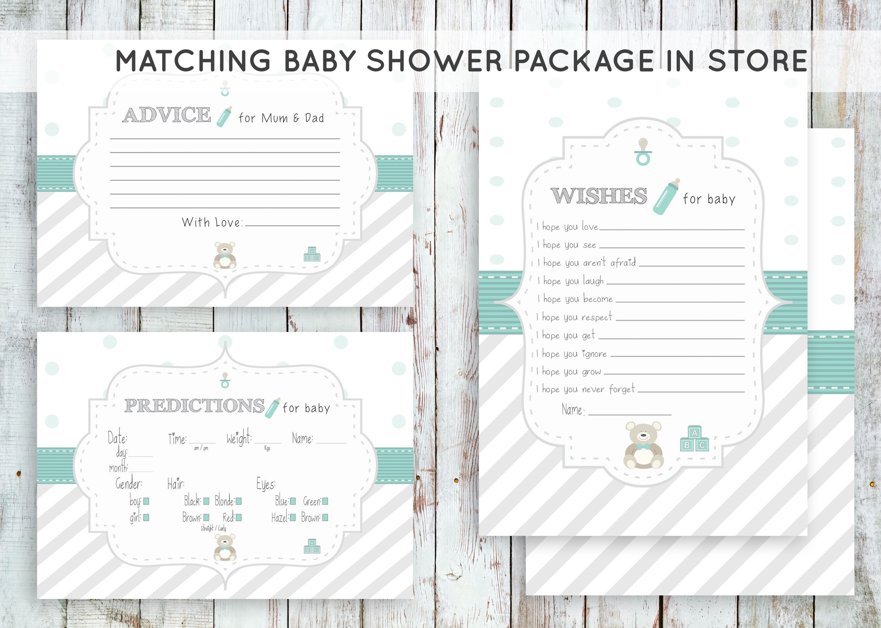 Printable Baby Shower Game Wishes for Baby, Mint Dots and Stripes, Mint ...