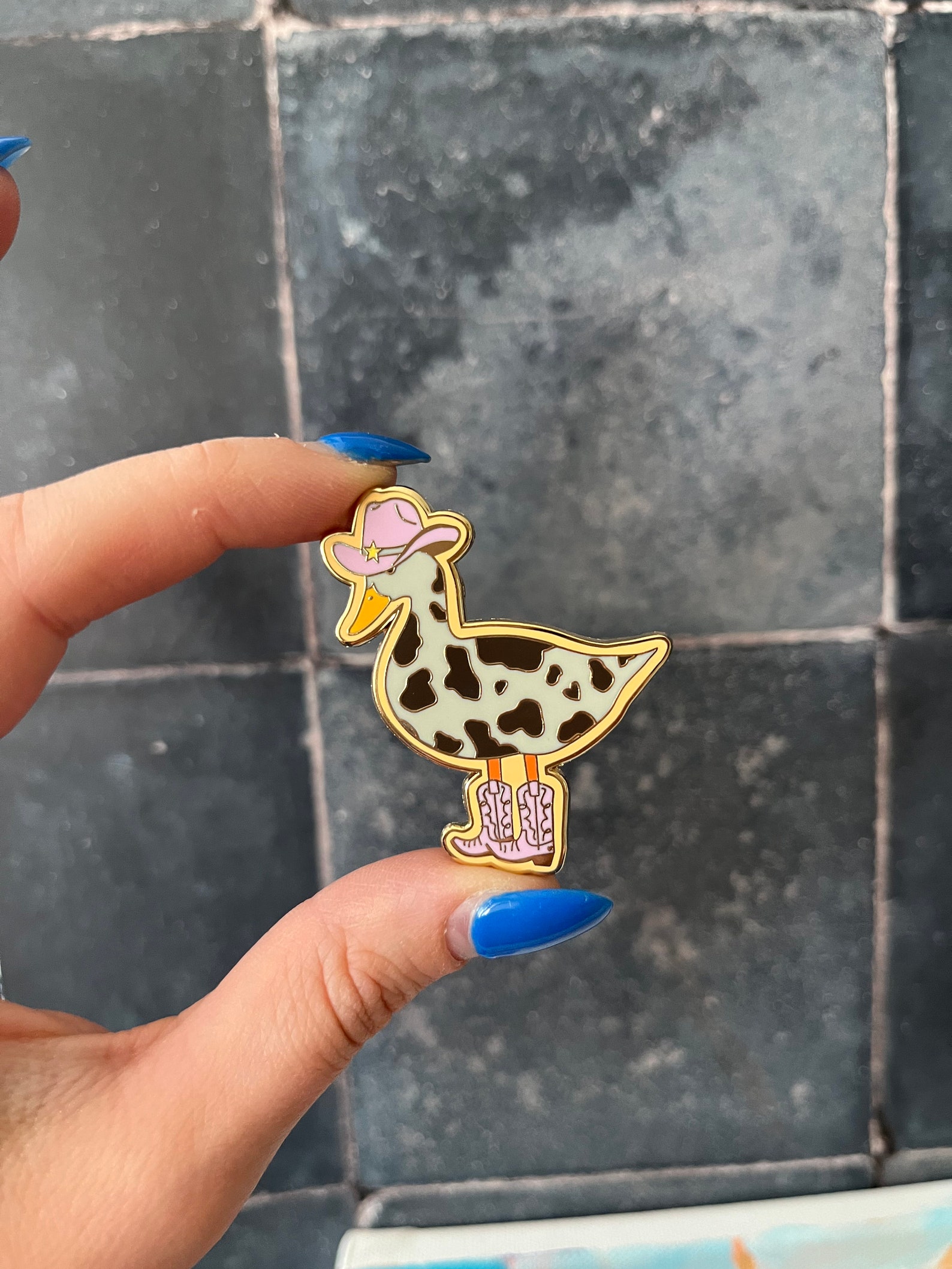 Pink Cow Cowgirl Duck Enamel Gold Pin - Western Duck in Cowboy Boots ...