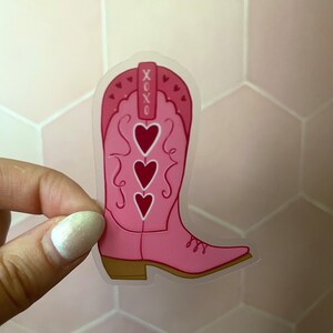 Pink Cowgirl Boot Sticker - Clear Border Waterproof Vinyl Cowboy Boot ...